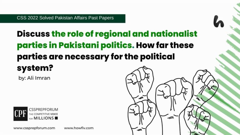 Role of regional and nationalist parties in Pakistani politics