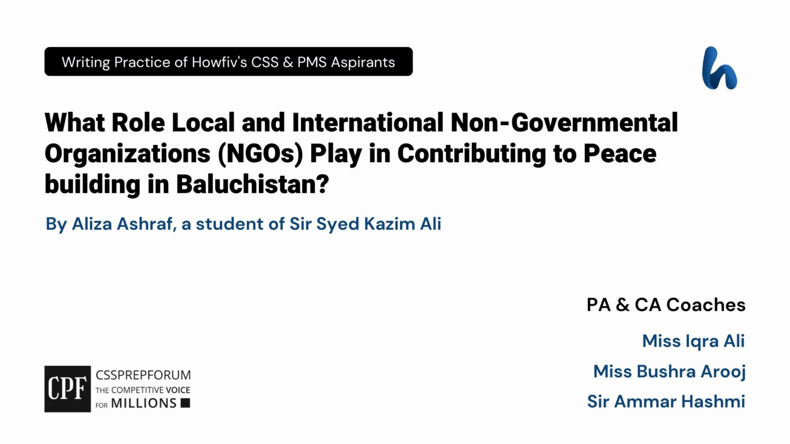 NGOs Contribution to Peacebuilding in Baluchistan