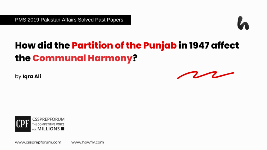 Partition of the Punjab in 1947 and Communal Harmony